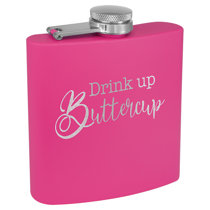 6 oz. Matte Pink Powder Coated Laserable Stainless Steel Flask ...